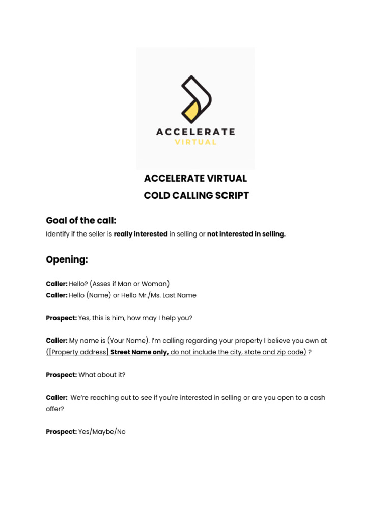 Accelerate Virtual Cold Calling Script | PDF | Real Property Law | Property
