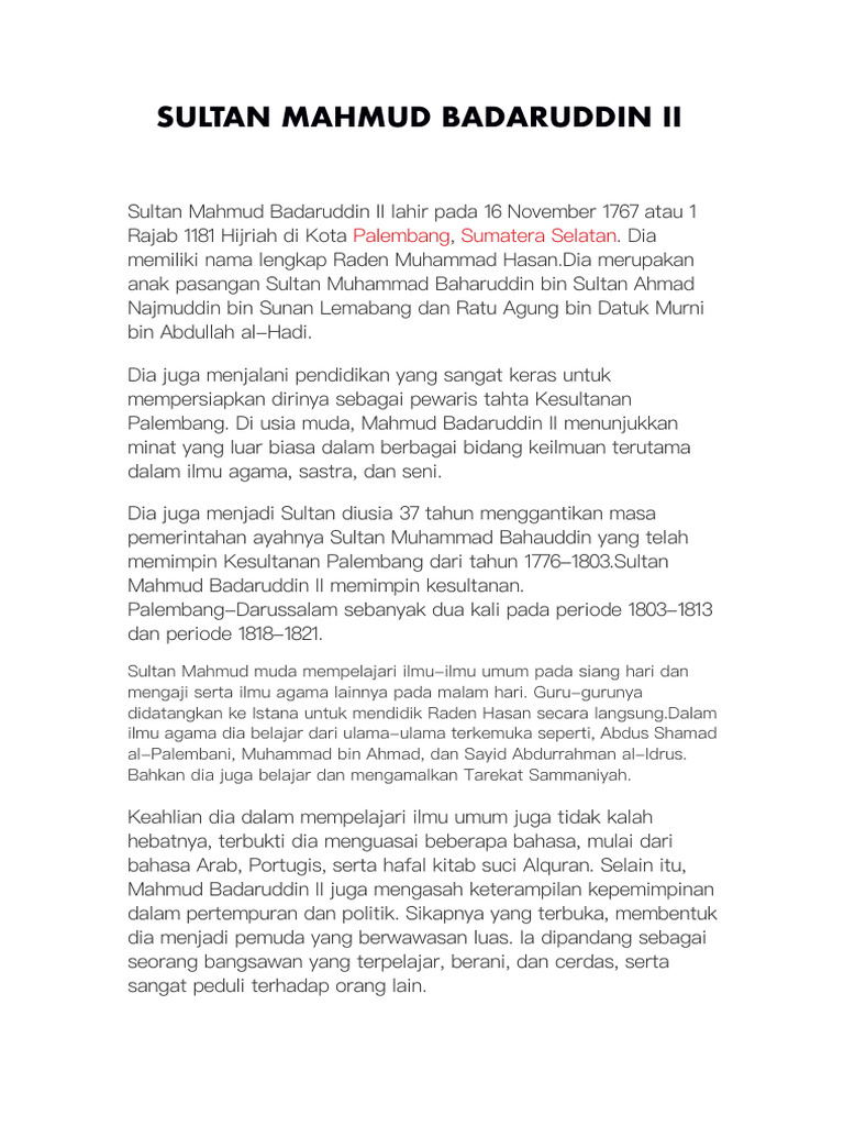 Biografi Sultan Mahmud Badaruddin II | PDF