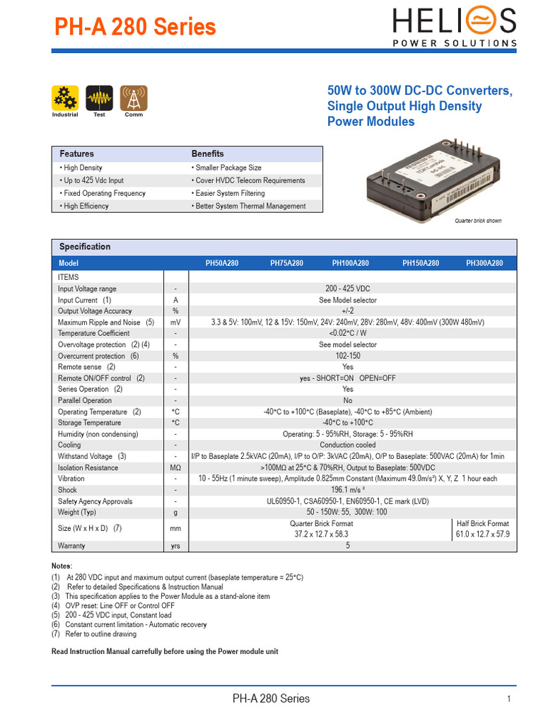 HPS DC DC Converters Sip PH A280 Datasheet | PDF | Computer Engineering | Electronics