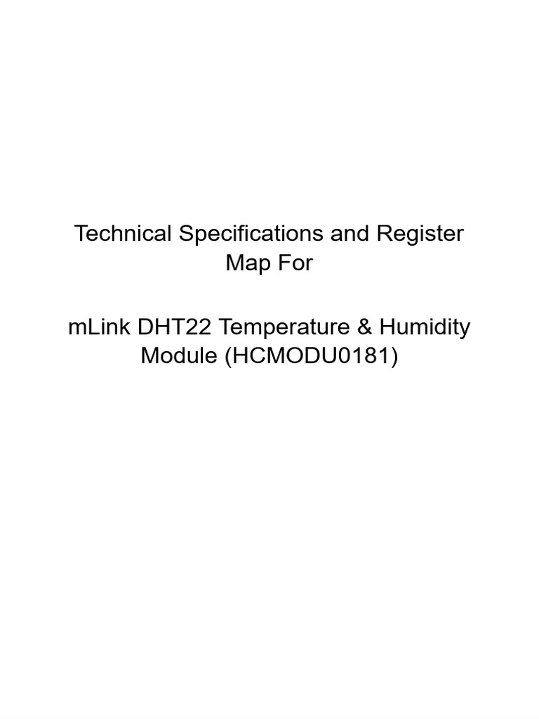 MLink DHT22 Temperature and Humidity Sensor Specifications and Register Map | PDF