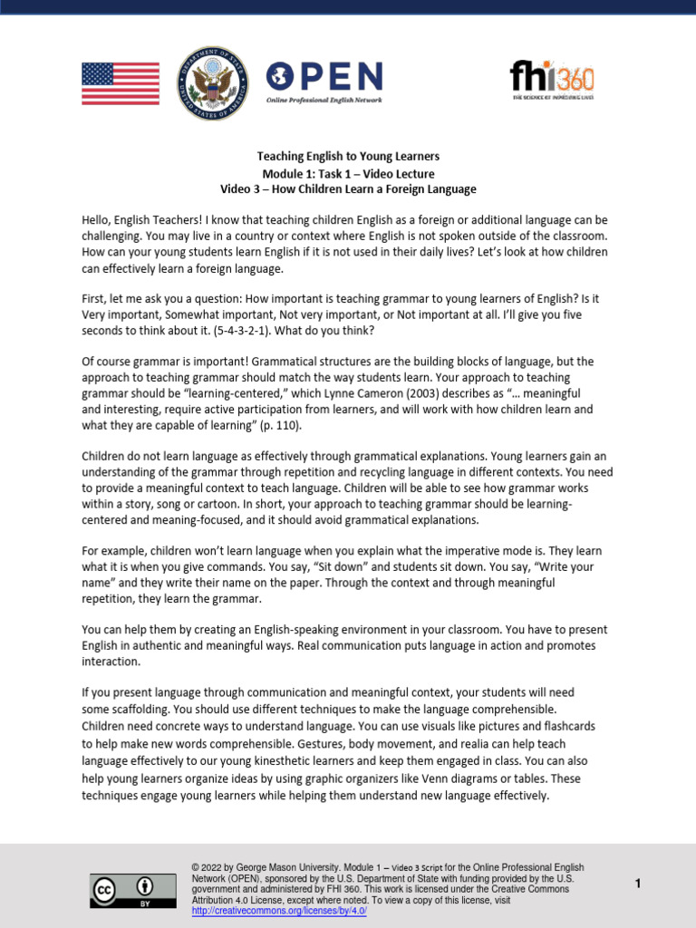 MOOC Module 1 - Video 3 Script | PDF | Learning | English Language