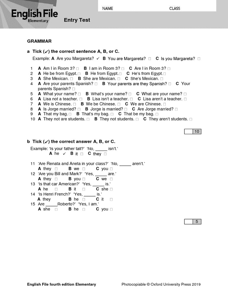 EF4e_elem_entry_test | PDF | Linguistics | Languages