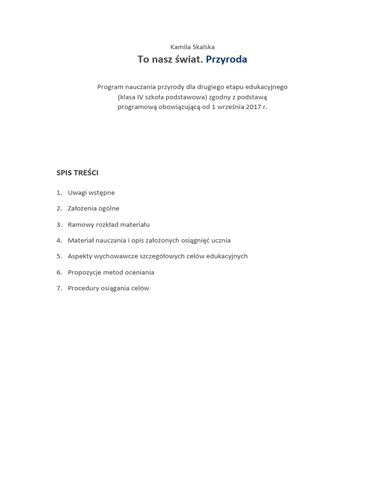 Program Nauczania - To Nasz Swiat Przyroda | PDF