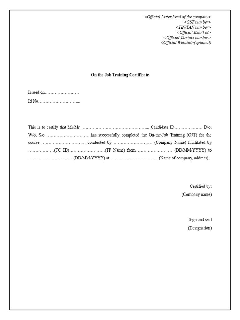 On the Job Training Certificate (2) | PDF