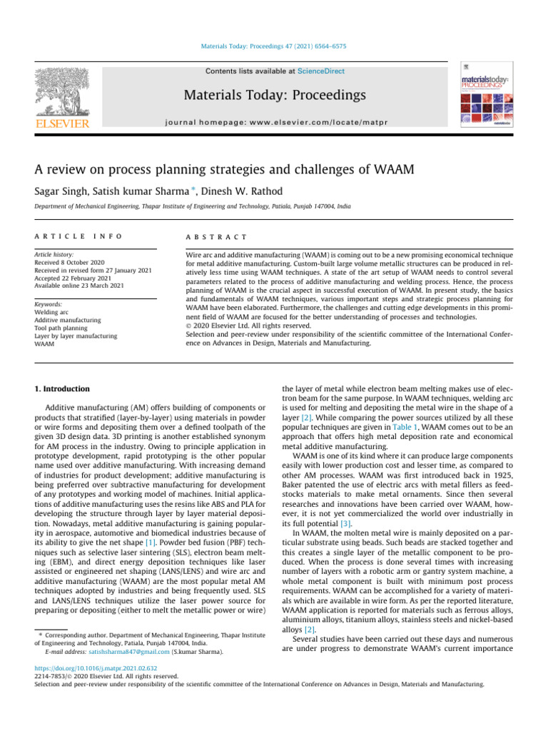10-A Review On Process Planning Strategies and Challenges of WAAM | PDF | Welding | Construction