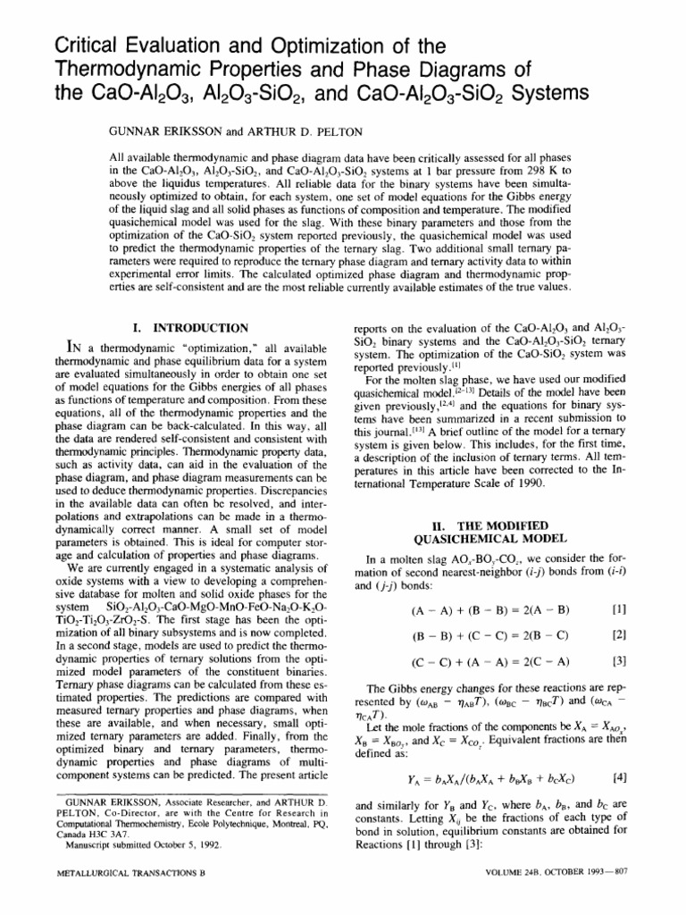 SL - PAP - G.Eriksson; A.Pelton - 1992 - Critical evaluation and ... SL - PAP - G.Eriksson; A.Pelton - 1992 - Critical evaluation and ...