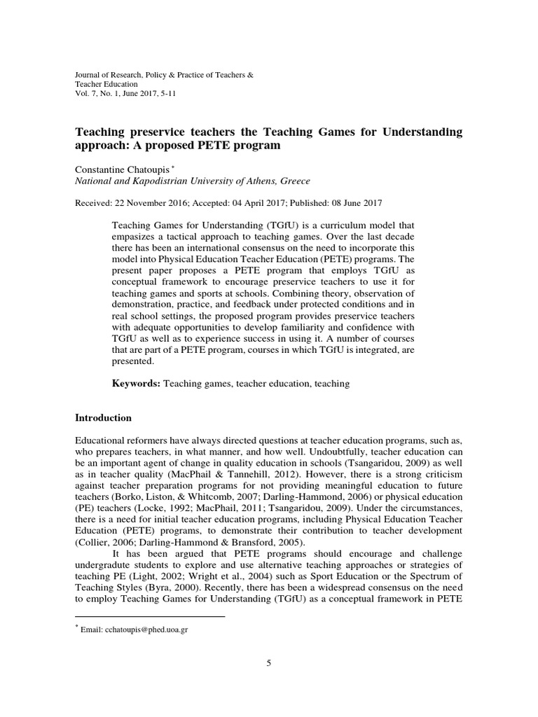 TGfU in Physical Education Teacher Ed | PDF | Teachers | Pedagogy