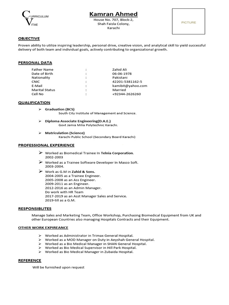 Kamran Ahmed CV - 3 | PDF | Business | Science