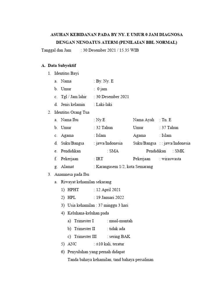 1.1 LAPORAN PENDEK Penilaian BBL Normal | PDF | Pengembangan Diri