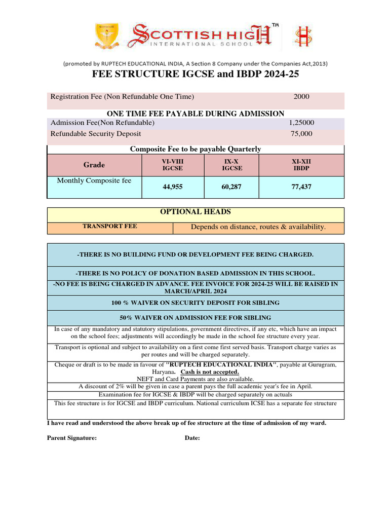 IGCSE and IBDP Fee Structure 2024-25 | PDF | Fee | Cheque