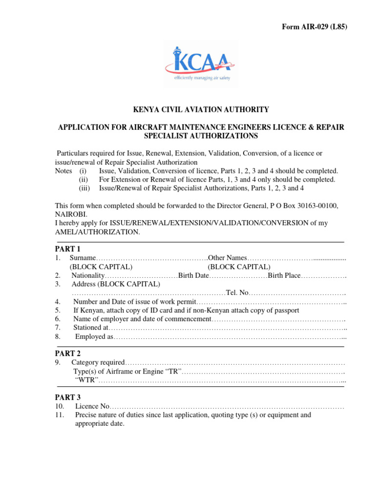 AIR 029 (L85) Application Form For AMEL and Repair Specialist Authorisations | PDF | Aviation