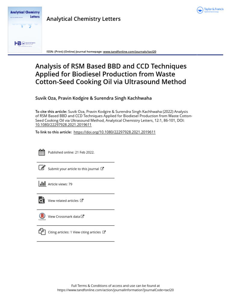 Analysis of RSM Based BBD and CCD Techniques Applied For Biodiesel ...