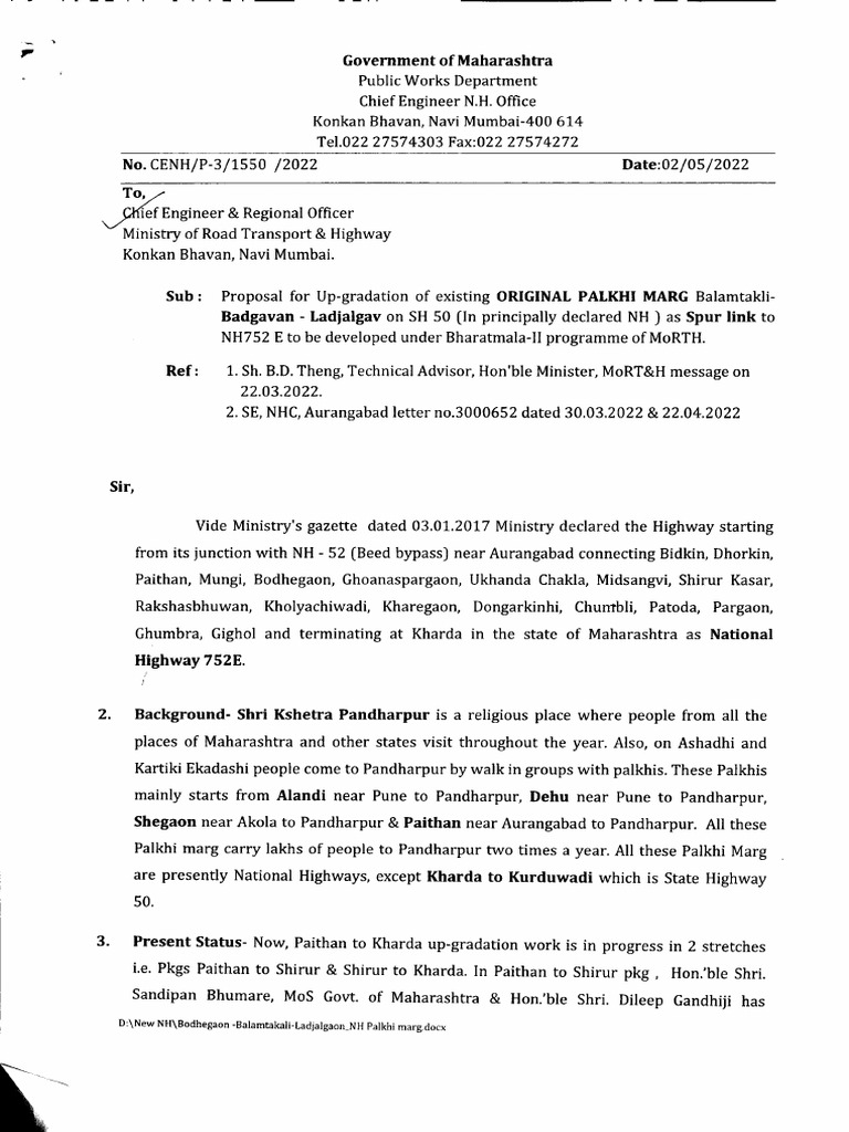 Palkhi Marg Upgradation Proposal 2023 | PDF | Land Transport | Pilgrimage