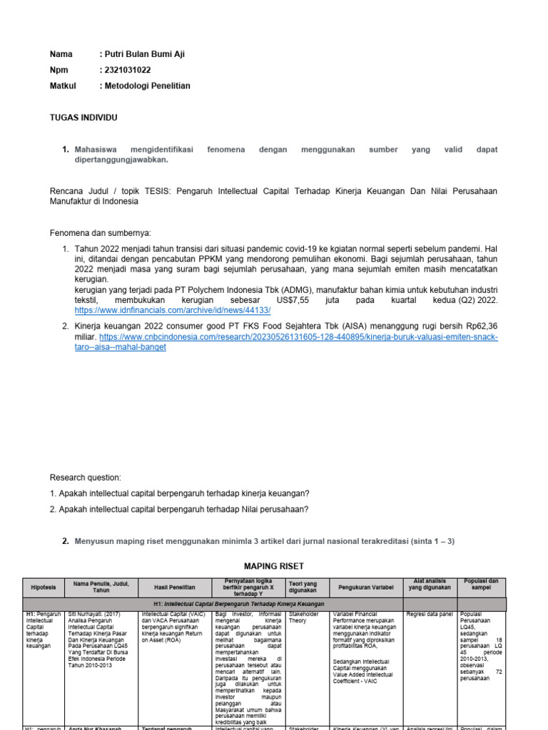 PUTRI BULAN BUMI AJI - 2321031022 Maping Riset Pertemuan 4 | PDF