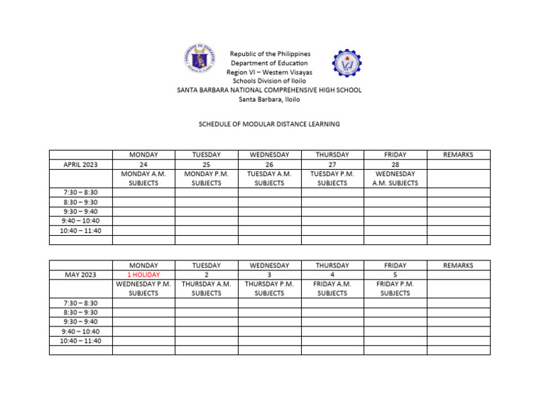 Santa Barbara High School Modular Learning Schedule | PDF