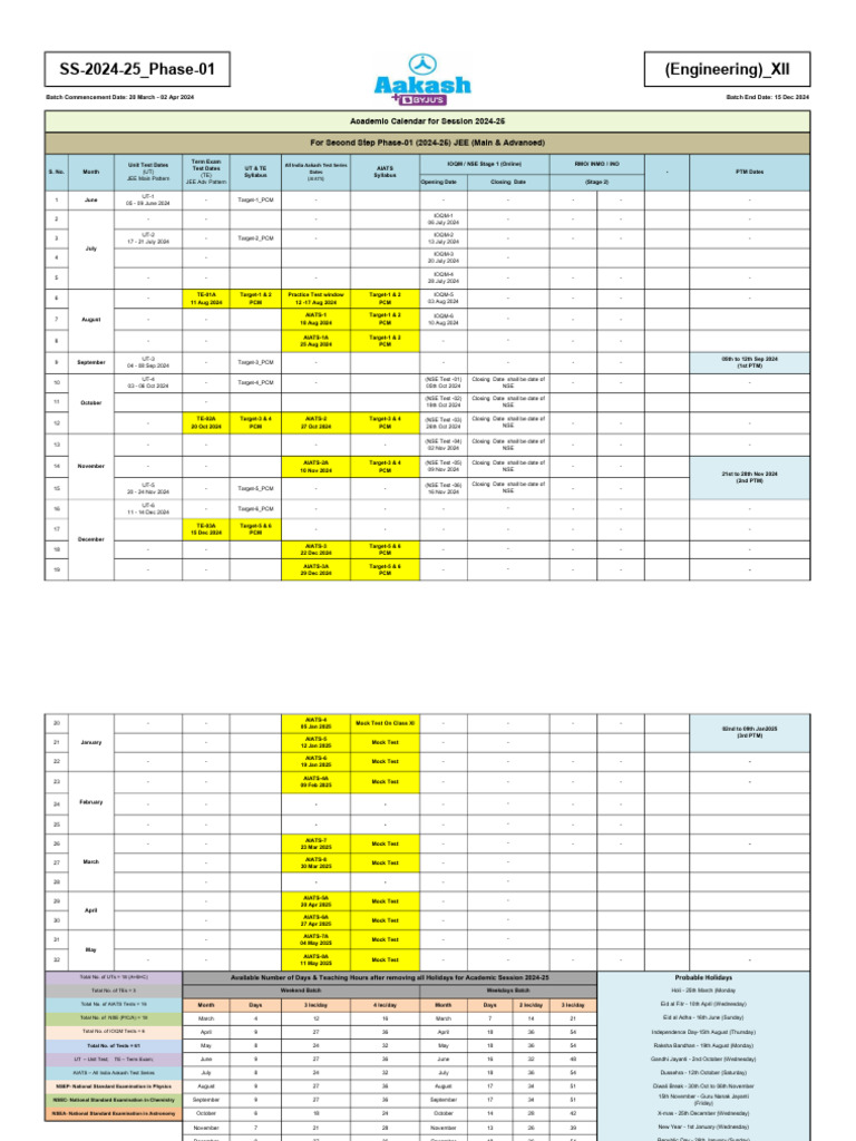 1. Academic Calendar for SS Phase 1 2024-25 | PDF | Student Assessment ...
