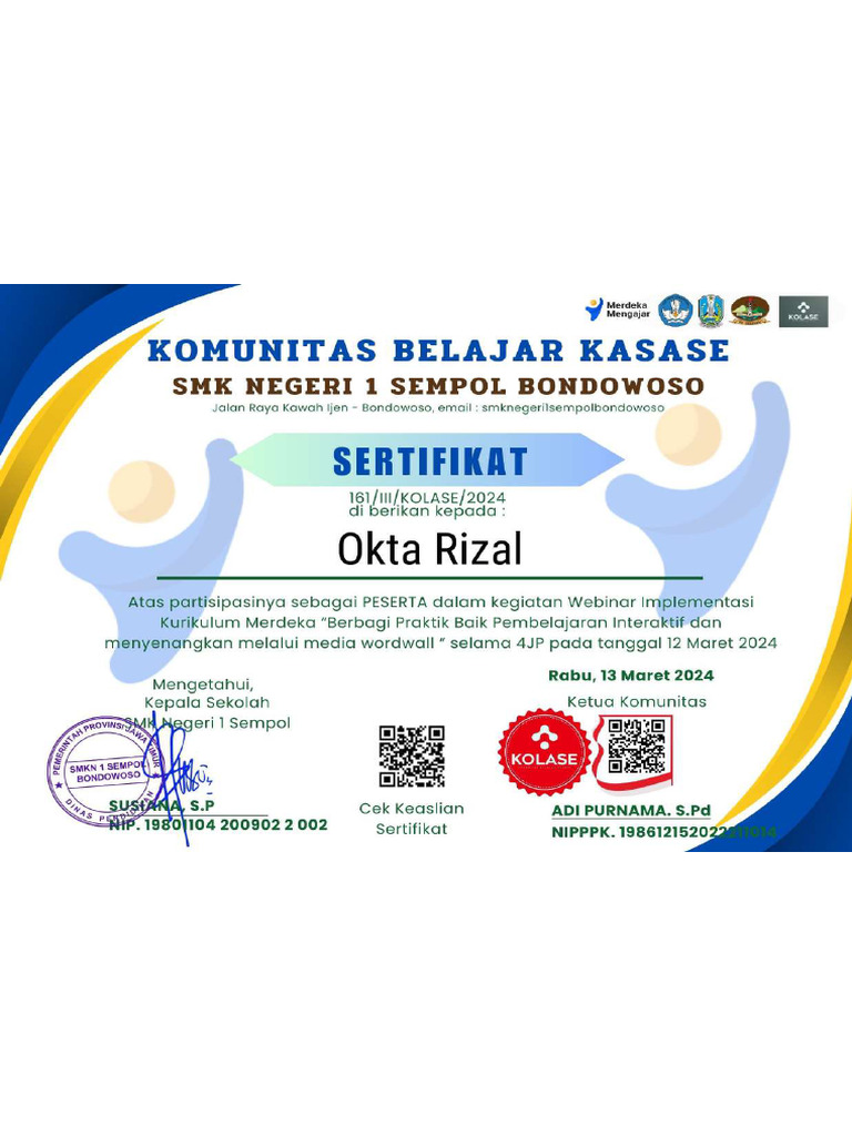 2b. SERTIFIKAT KOMBEL PRAKTIK BAIK MEDIA WORDSWALL | PDF