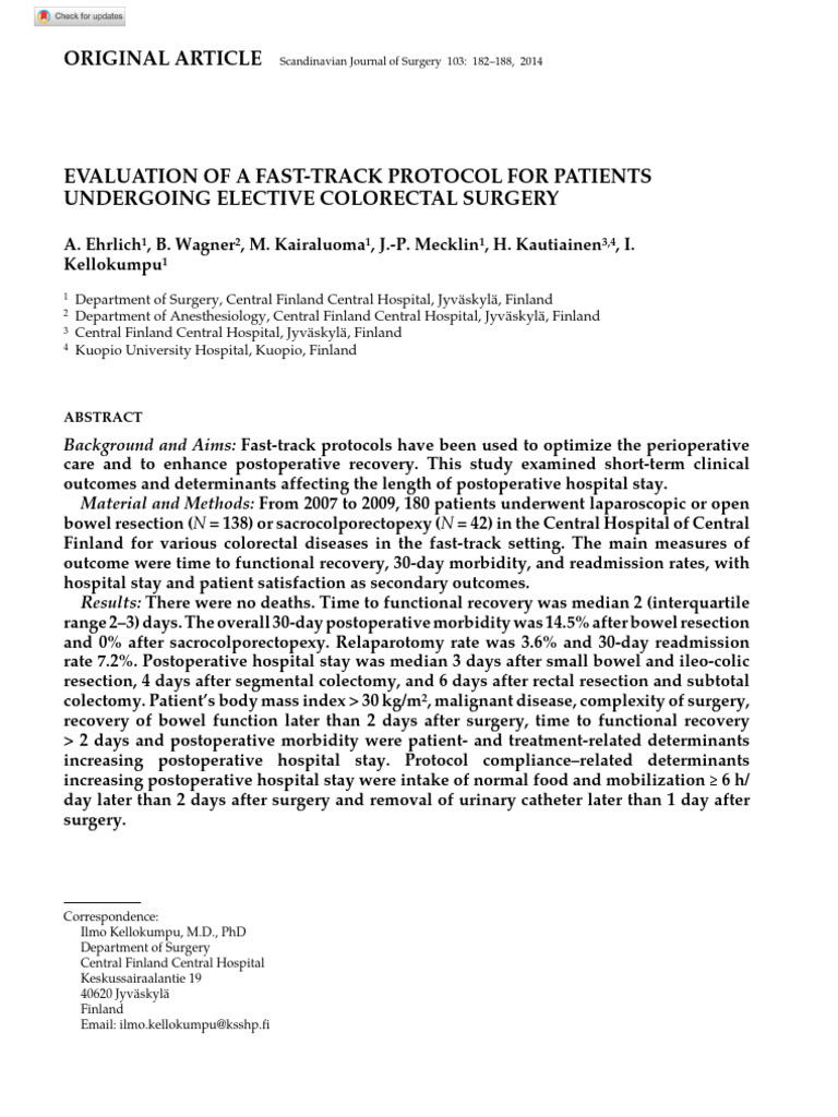 Audit, Evaluation of A Fast-Track Protocol For Patients Undergoing Colorectal Surgery | PDF ...