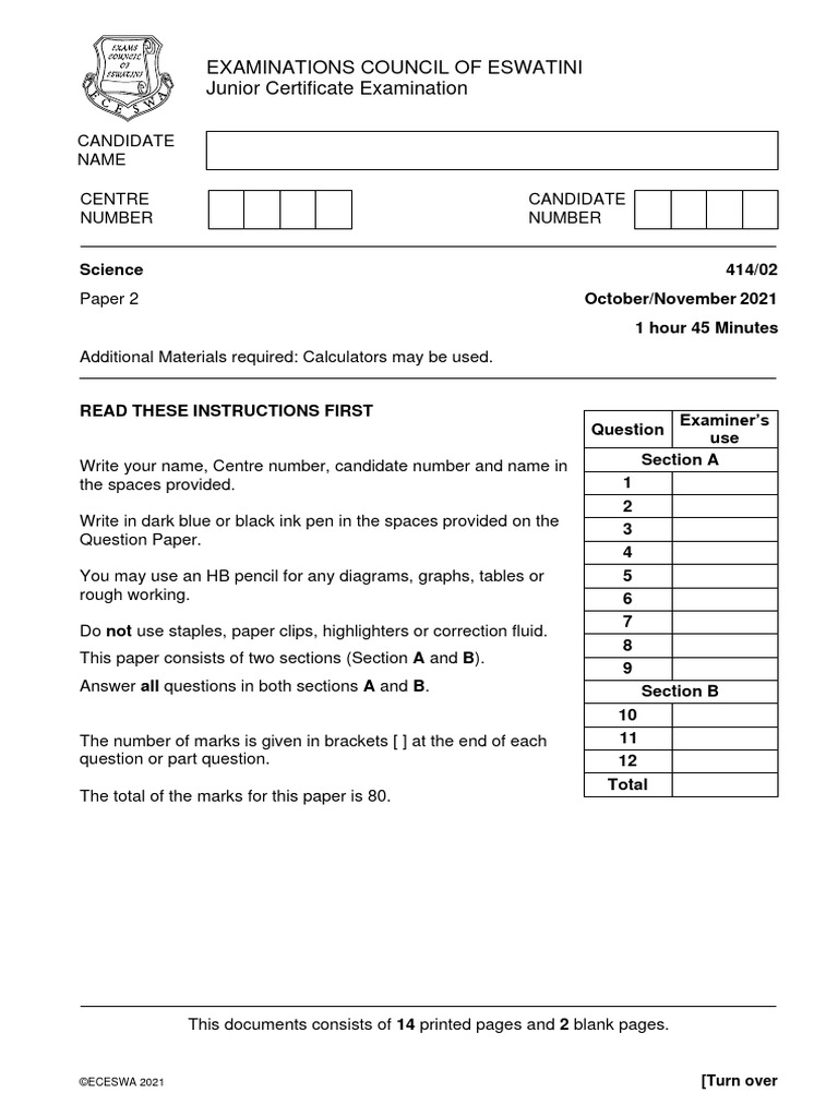 Junior Certificate Science Exam Paper 2021 | PDF | Digestion | Oxide