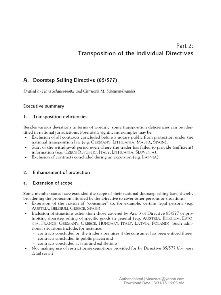 EC Consumer Law Compendium) Part 2 Transposition of The Individual ...