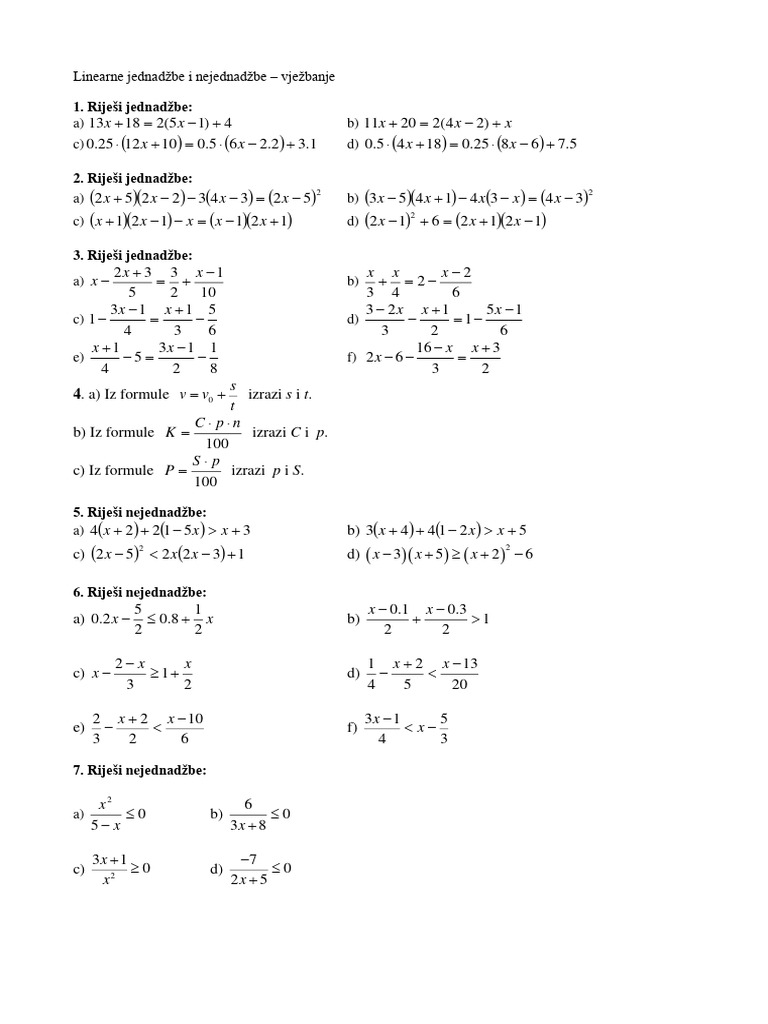 Jednadzbe Nejednadzbe Vjezba 13 | PDF