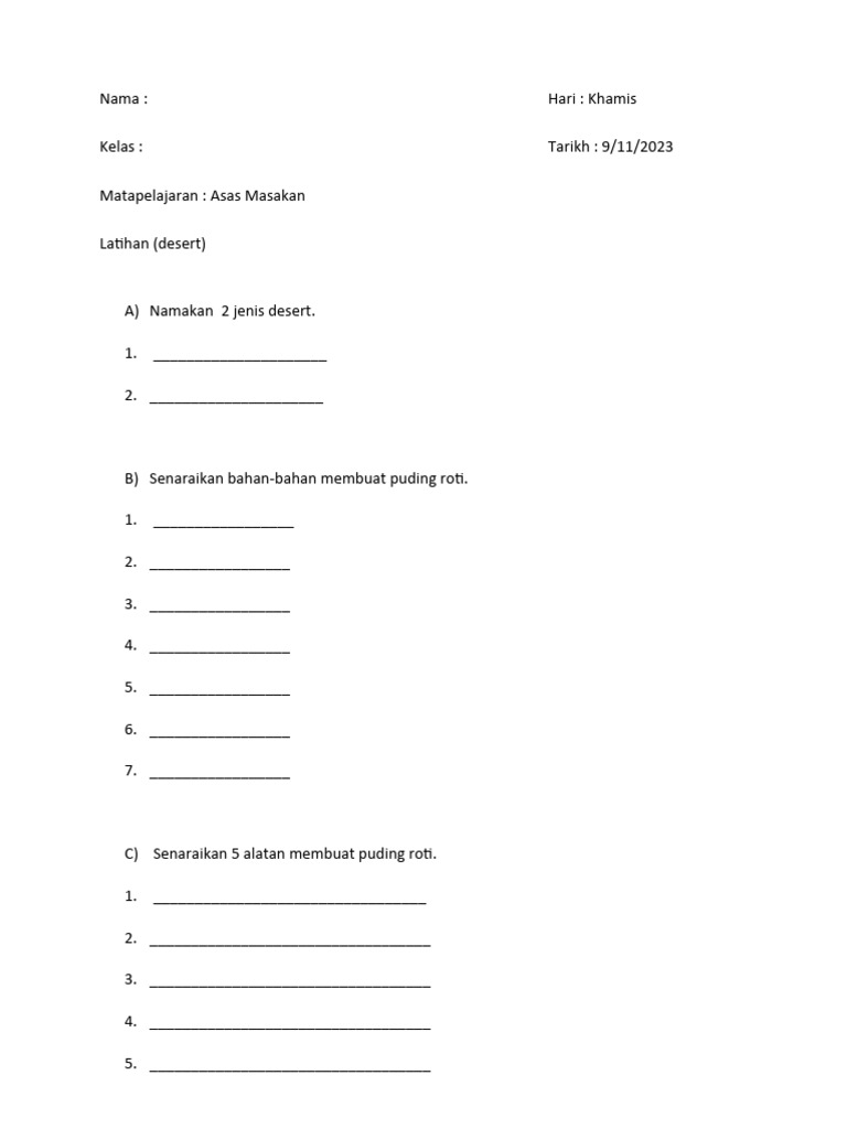 Latihan Asas Masakan | PDF | Sains & Matematika