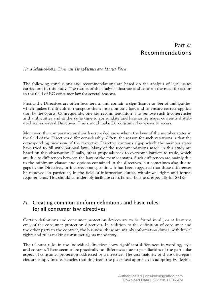 EC Consumer Law Compendium] Part 4 Recommendations | PDF | Directive ...