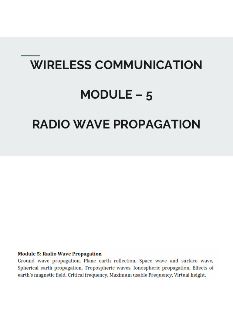 ECT402 - WirelessCommunication - Module 5 | PDF | Ionosphere | Radio Propagation