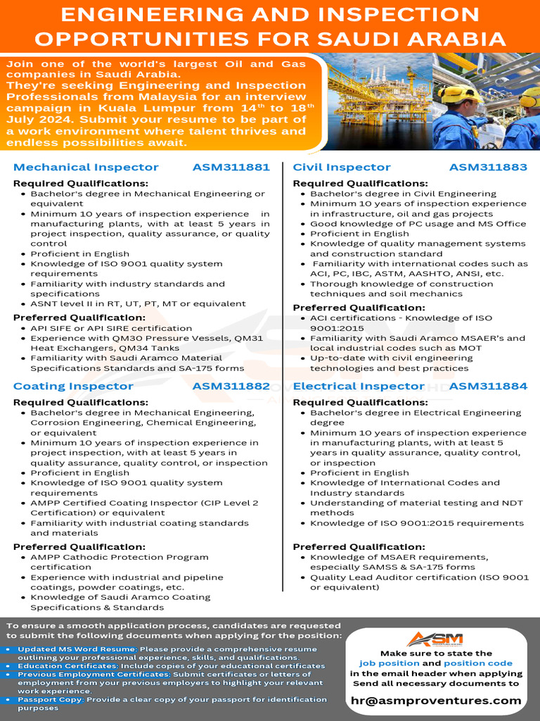 Engineering and Inspection Opportunities For Saudi Arabia 2 | PDF ...