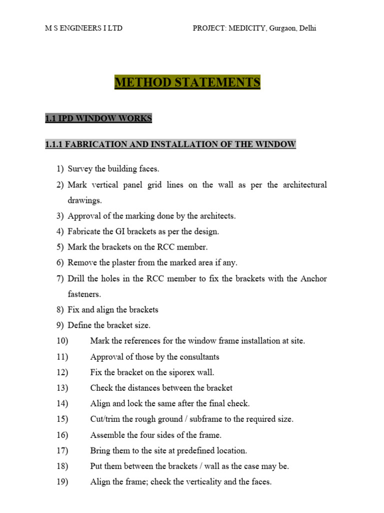 Method Statement For Facade Works | PDF | Building Engineering | Materials