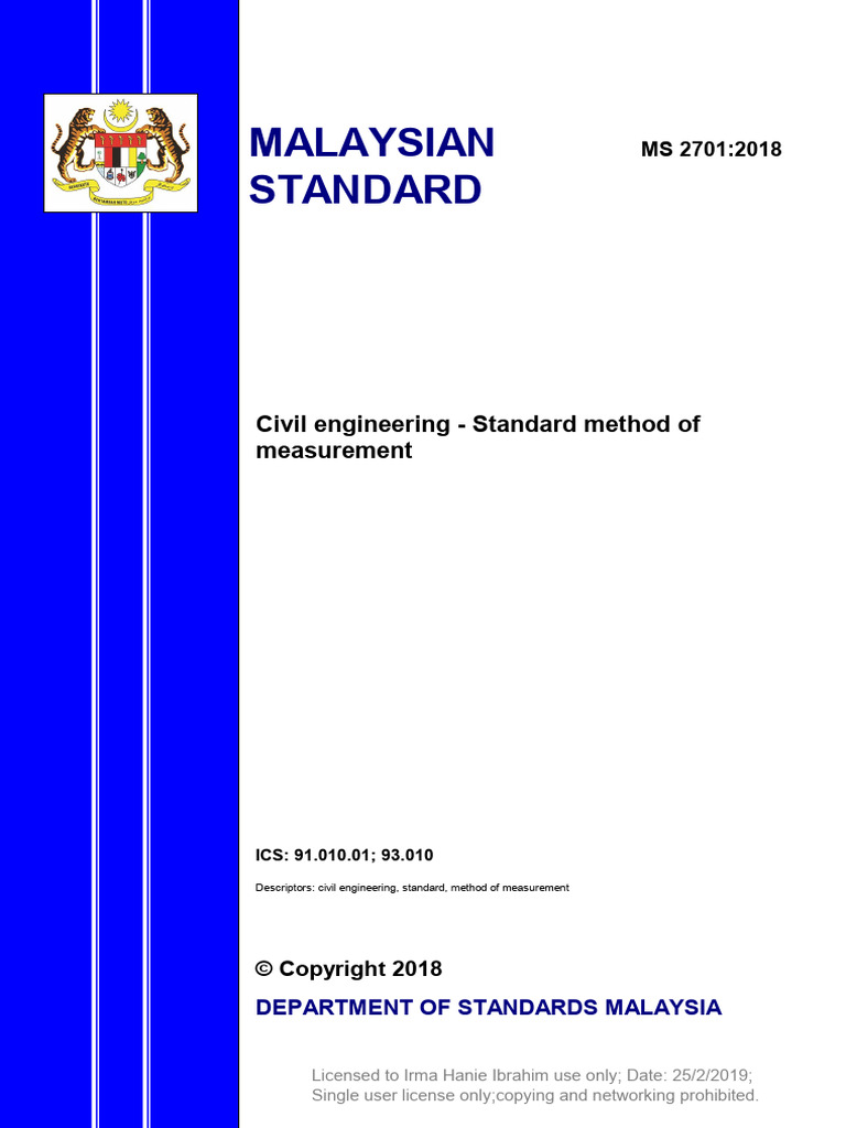 Malaysian Standard: Civil Engineering - Standard Method of Measurement ...