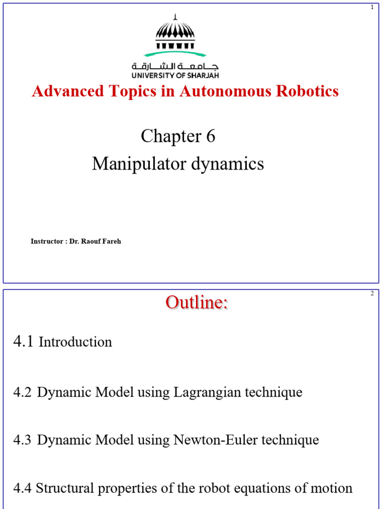 Chapter 6 - Manipulator Dynamics | PDF | Lagrangian Mechanics | Classical Mechanics