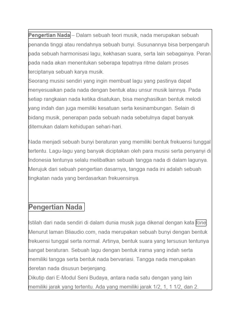 Pengertian dan Jenis Nada dalam Musik | PDF | Seni & Disiplin Bahasa | Seni