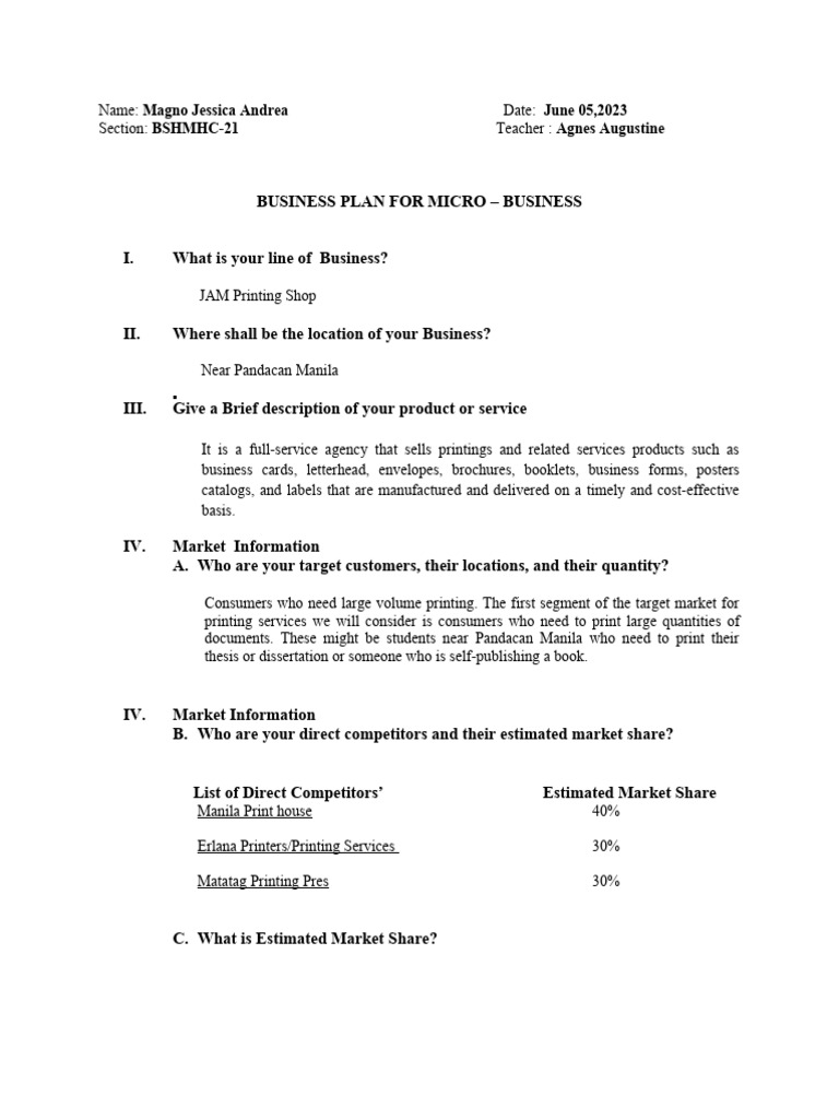 Business Plan Jess | PDF | Pricing | Printer (Computing)