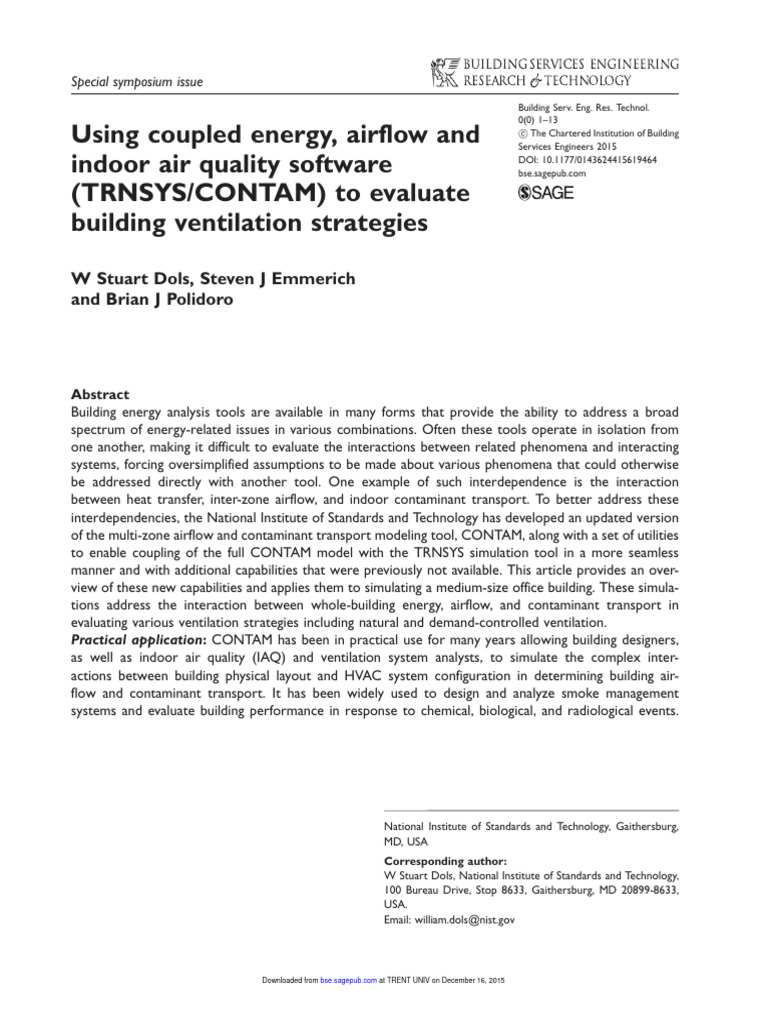 Using Coupled Energy Airflow And Indoor Air Quality Software Trnsys