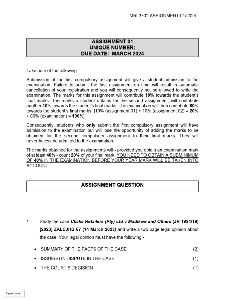 MRL3702 Assignment 01 Guidelines 2024 | PDF | Justice | Crime & Violence
