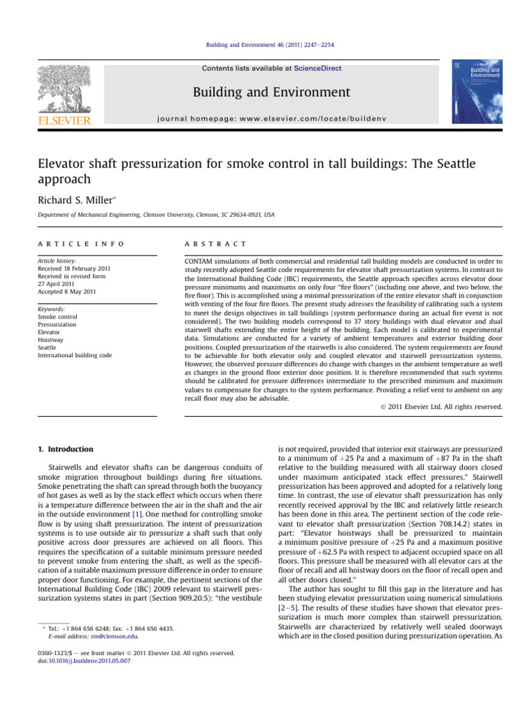 Seattle Elevator Shaft Pressurization Study | PDF | Elevator | Heat Transfer