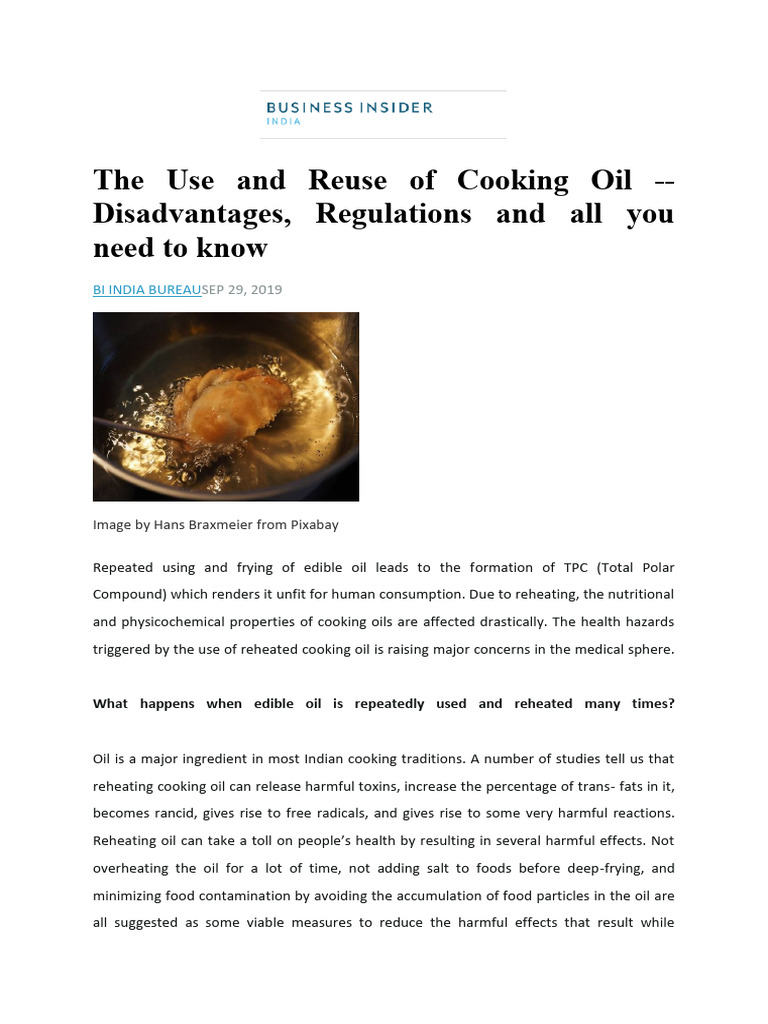 FSSAI NEws Oil Insider 30 09 2019 | PDF | Cooking Oil | Cooking