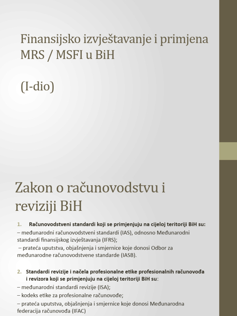 Finansijsko Izvještavanje I Primjena MRS I Dio | PDF