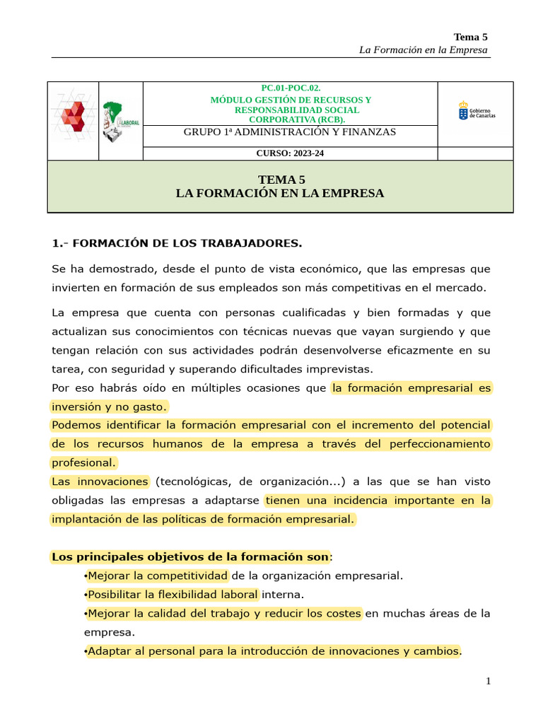 Tema 5 RCB | Descargar gratis PDF | Business | Gestión de recursos humanos