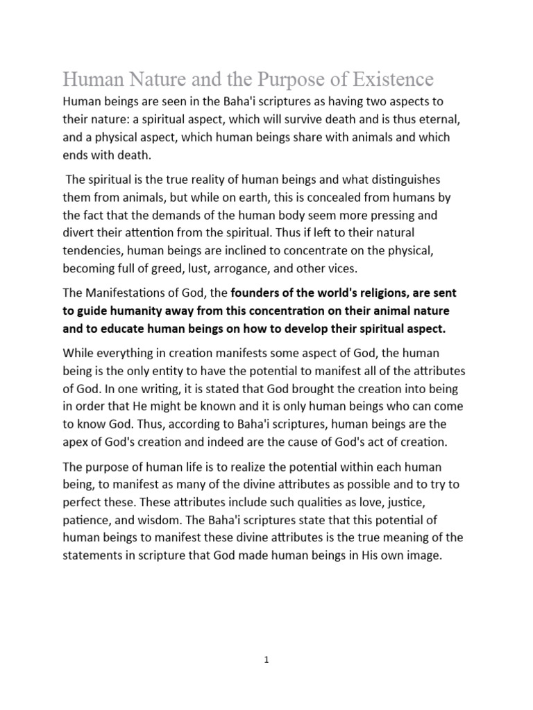 Baha'i Views on Human Nature and Purpose | PDF | God | God In Islam