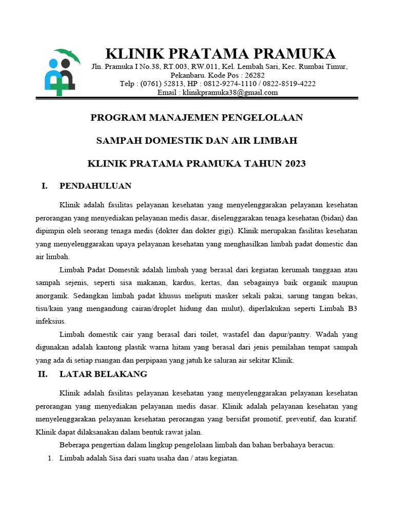 1.3 Eps 2 Poin 7.1 Program Manajemen Pengelolaan Sampah Domestik Dan Air Limbah Klinik | PDF ...