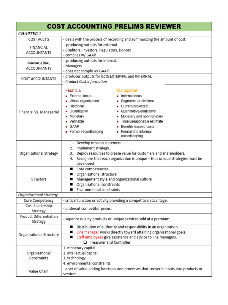 Cost Accounting Prelims Reviewer Guide | PDF | Cost | Business