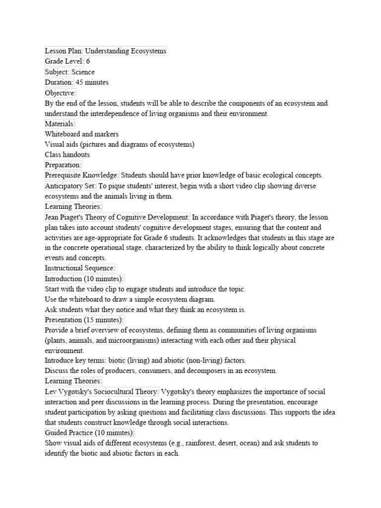 Lesson Plan (educ 107) | PDF | Ecosystem | Learning