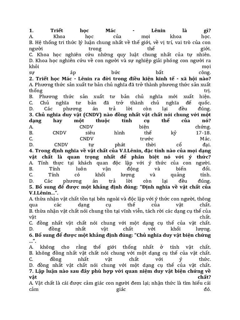 Trac Nghiem Triet Hoc Mac-Lenin | PDF