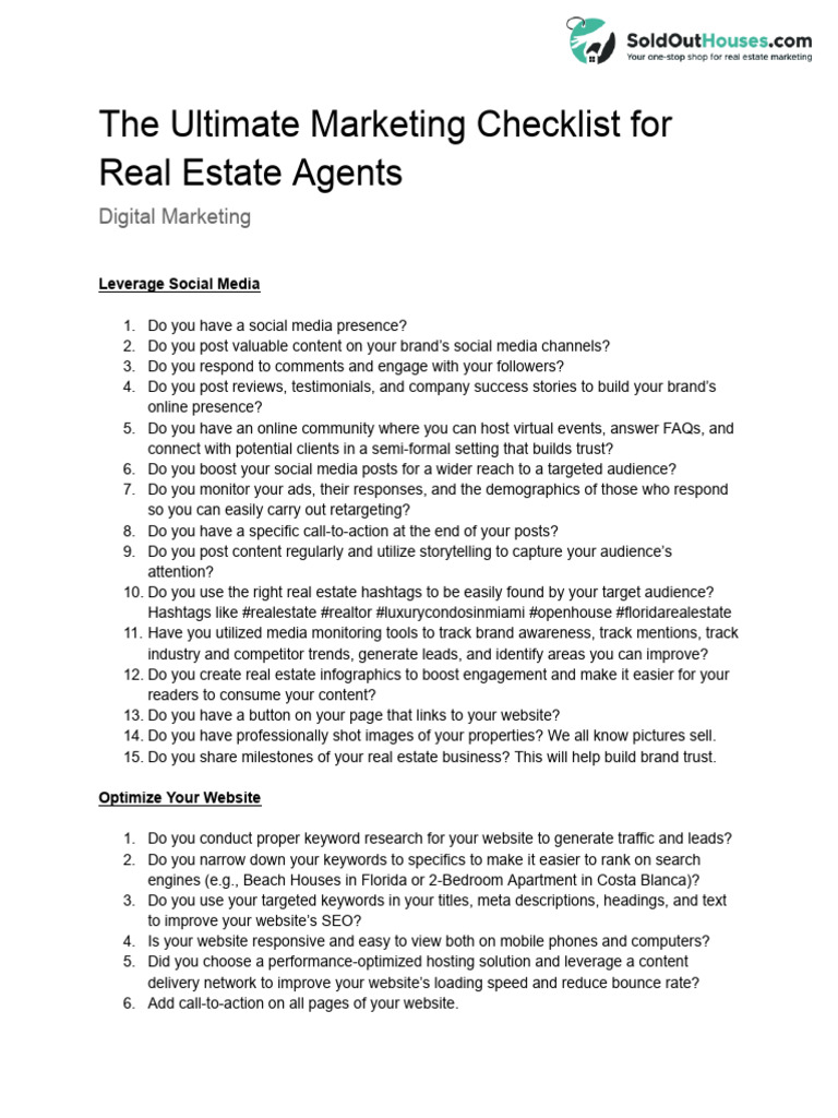 Essential Marketing Checklist for Realtors | PDF | Search Engine ...