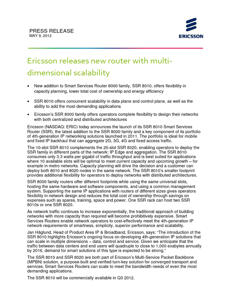 Ericsson SSR 8000 d1 | PDF | Computer Network | Ericsson
