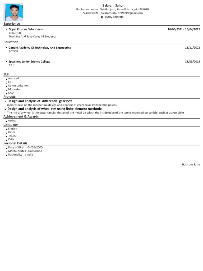 Jagannath sahu resume | PDF