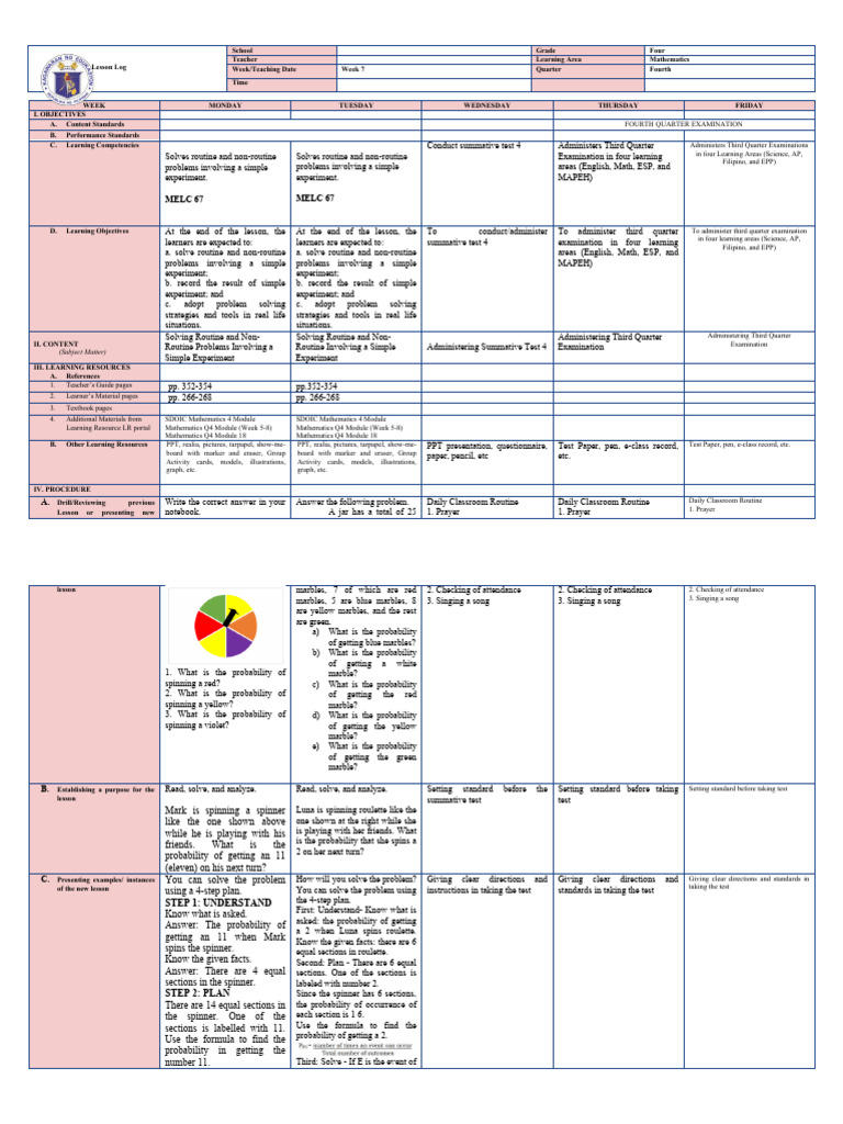 MATH 4 Q4 WEEK 7 DLL.v.2 | Download Free PDF | Probability | Mathematics
