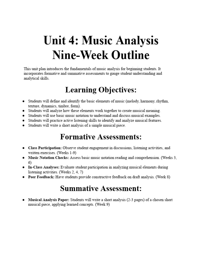 Unit 4 - Music Analysis Nine-Week Outline | PDF | Harmony | Chord (Music)